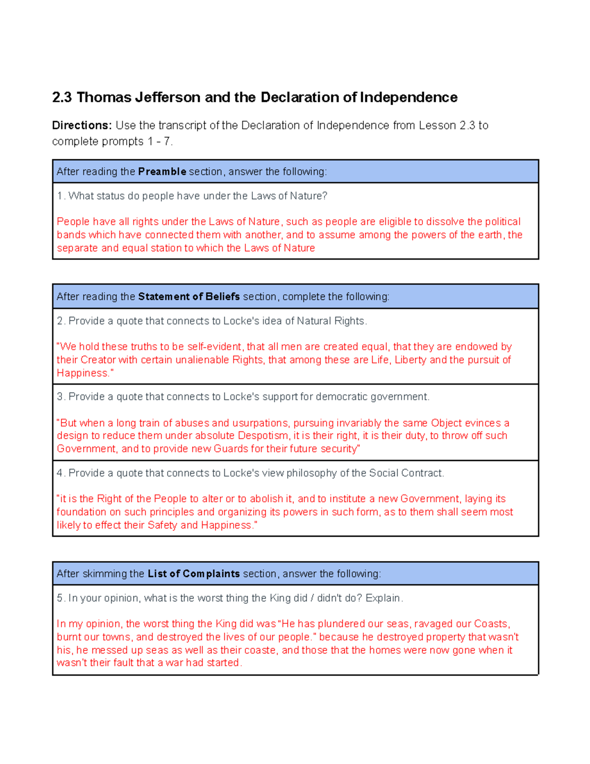 Copy of 2.3 Assignment Thomas Jefferson and the Declaration of ...