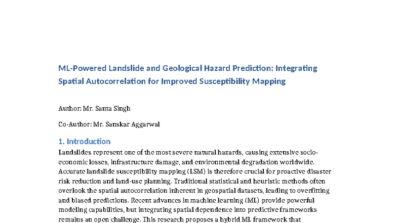 Landslide Susceptibility Mapping: A Hybrid ML Approach with Spatial ...