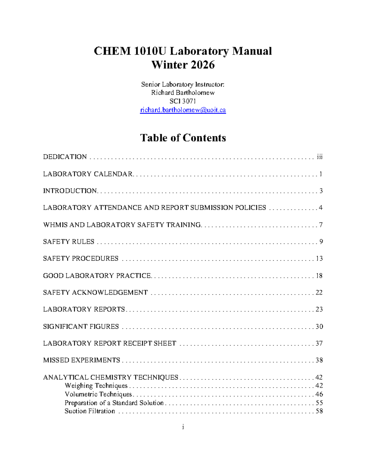 CHEM 1010U Laboratory Manual Winter 2026 - Studocu