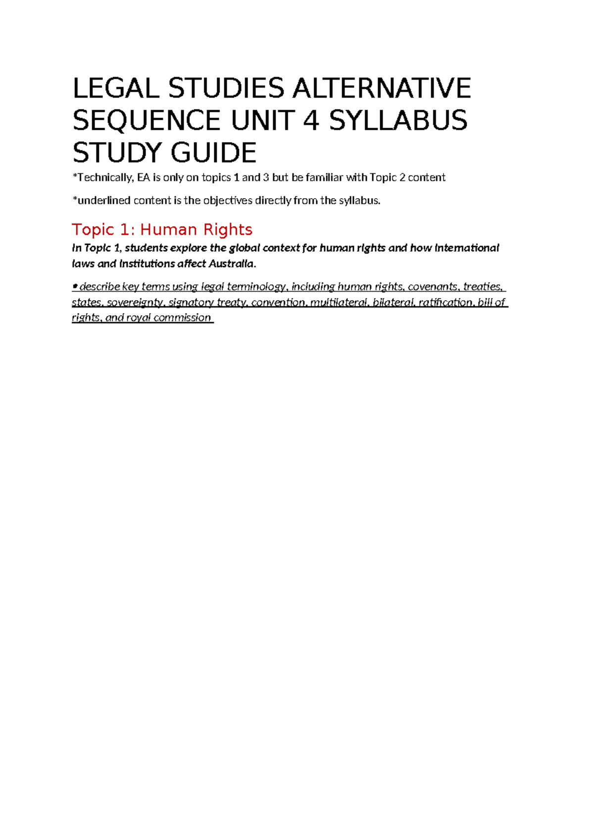 Legal Studies Alternative Sequence UNIT 4: Human Rights Syllabus Guide ...