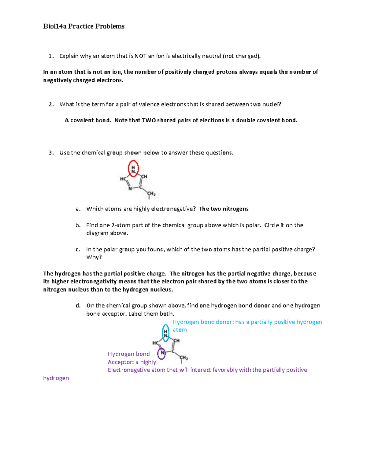 Biol14a Practice Problems: Atoms, Bonds & Molecular Interactions - Studocu
