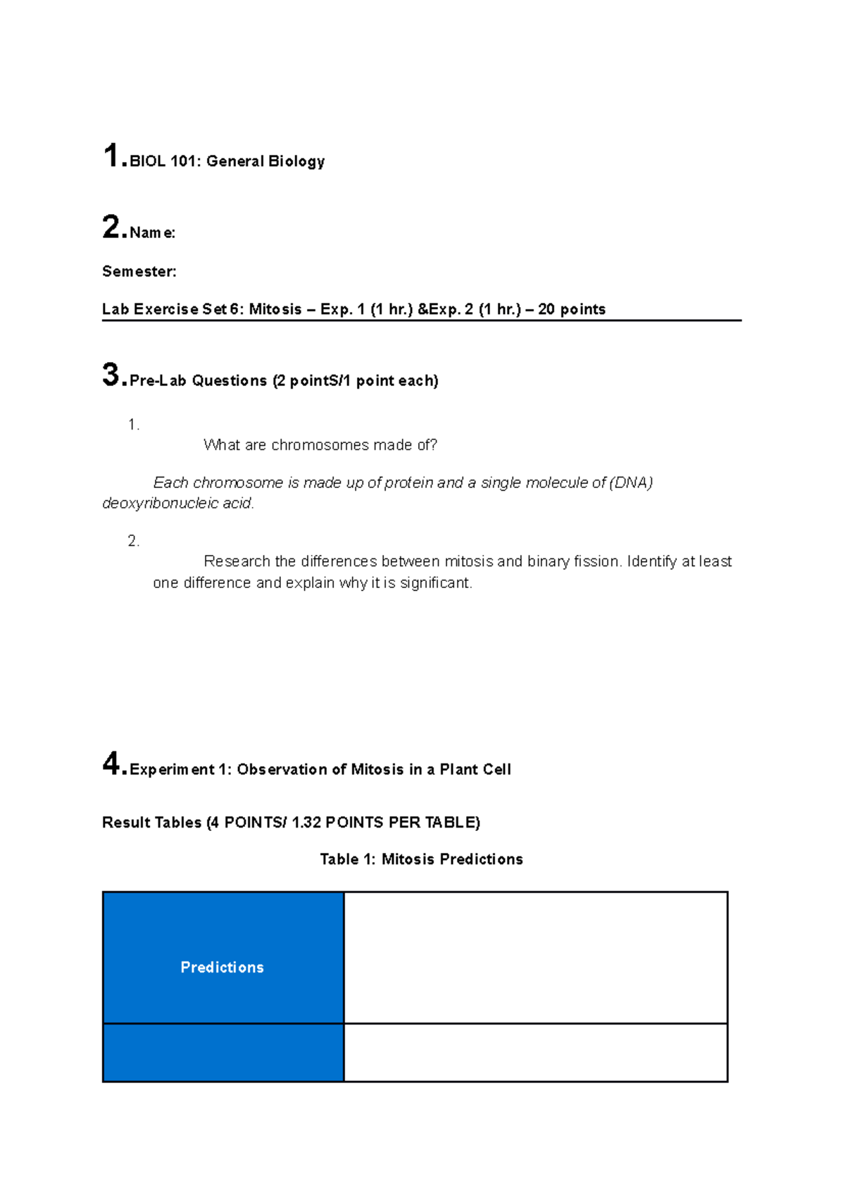 Mitosis Lab Exercise - BIOL 101: General Biology Worksheet - Studocu