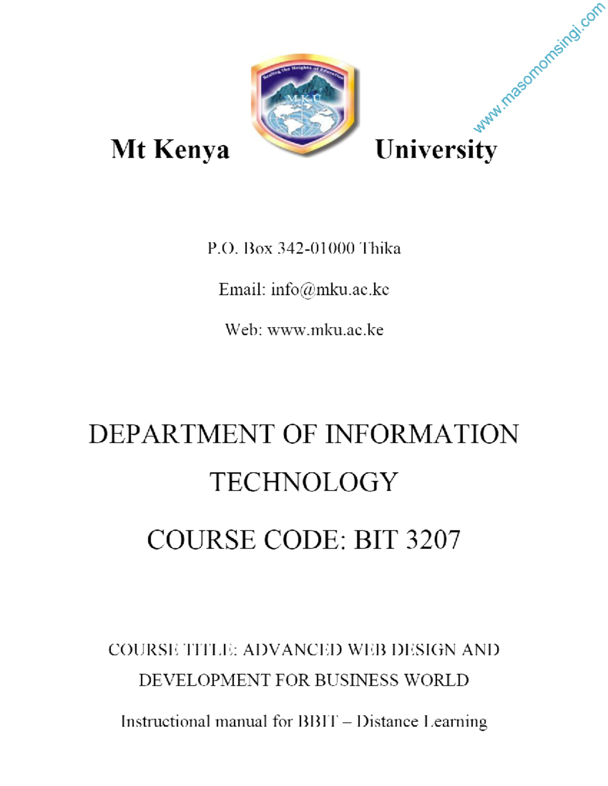 BBIT MKU – Advanced WEB Design AND Development FOR Business World PDF – Masomo Msingi Publishe ...