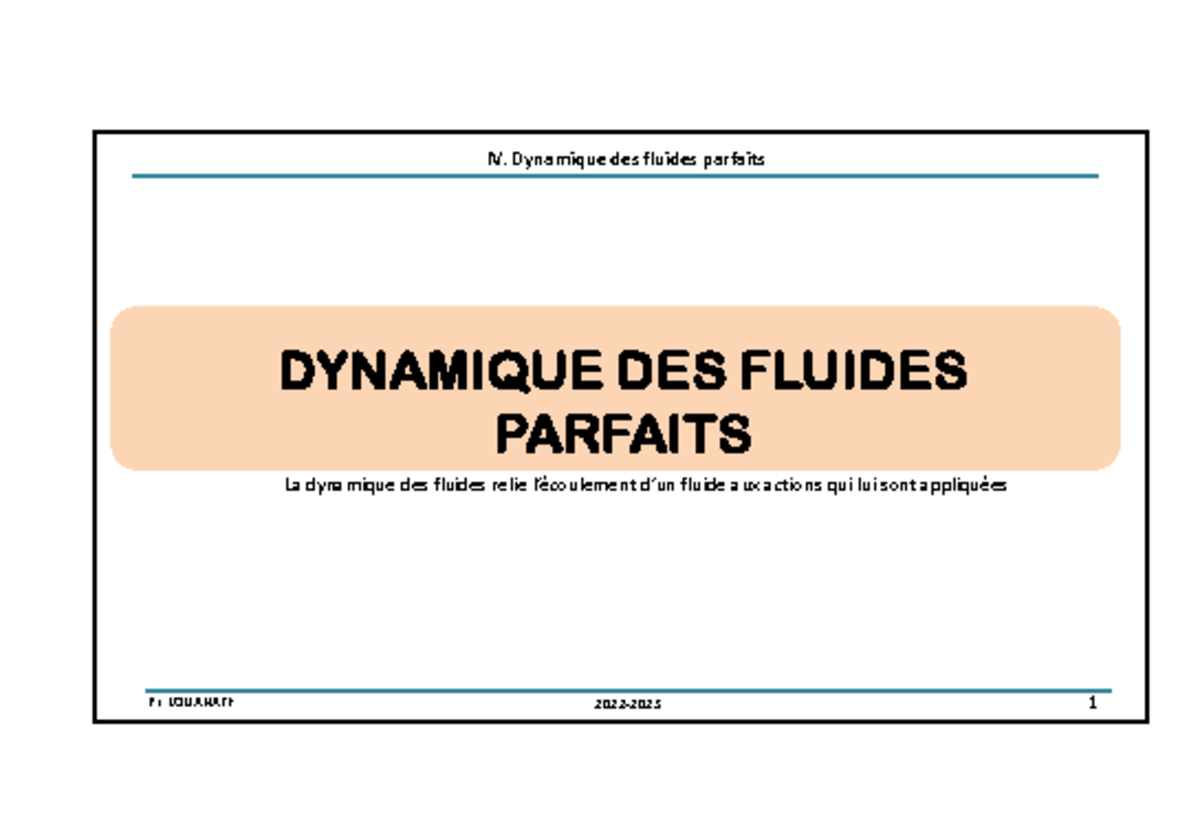 Dynamique des Fluides Parfaits : Équations et Concepts Clés - Studocu