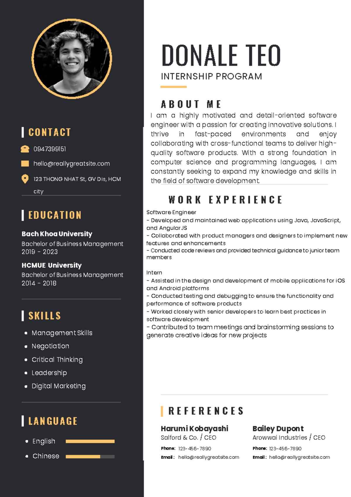 CV nhóm 2 - 4edf3er5gt - W O R K E X P E R I E N C E A B O U T M E R E F E R E N C E S 123-456 ...