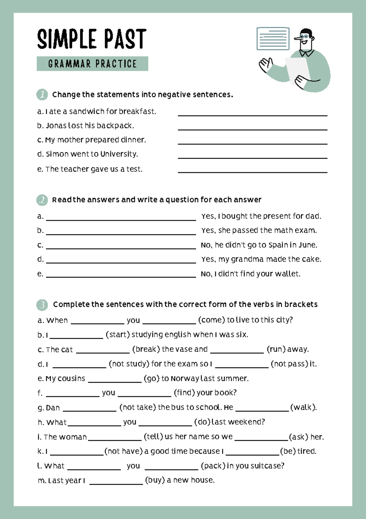Simple Past Grammar Worksheet: Negative Sentences & Questions - Studocu