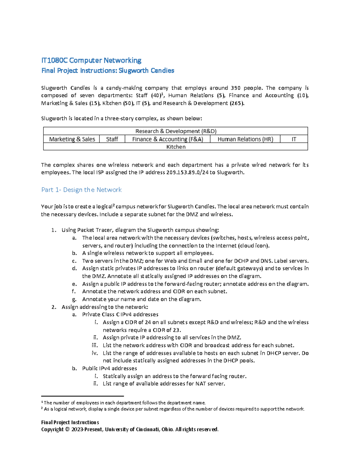 Final Project Instructions for IT1080C: Slugworth Candies Network ...