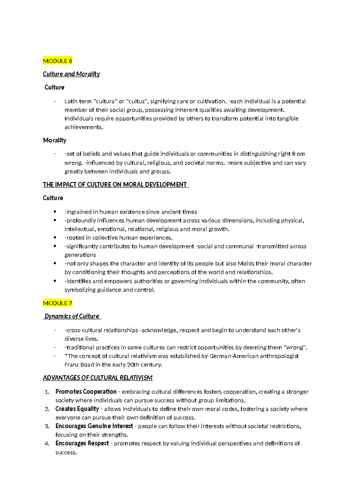 MODULE 6-11: Culture, Morality, and Universal Values in Ethics Review ...