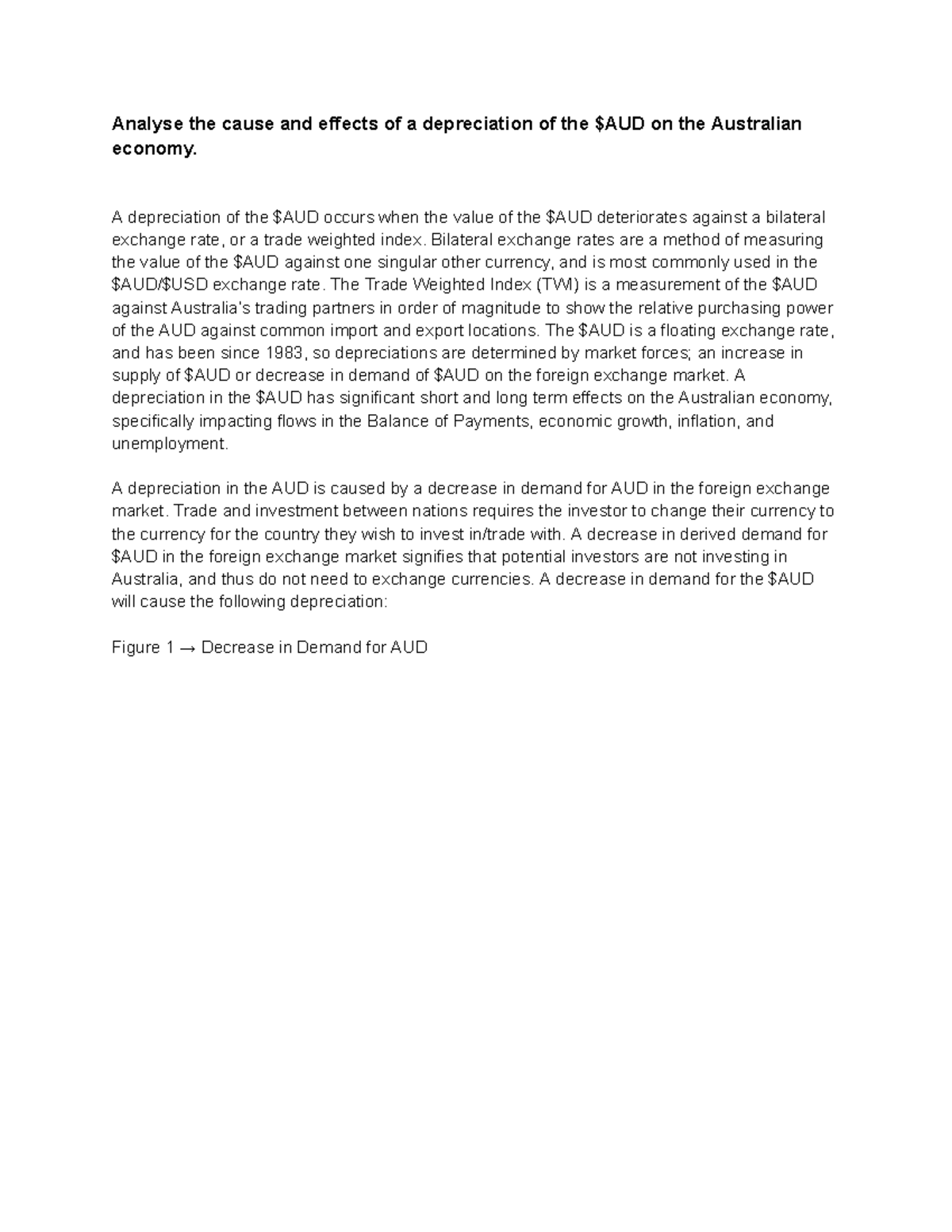 Topic 2 - Depreciation Essay: Causes & Effects on the Australian ...