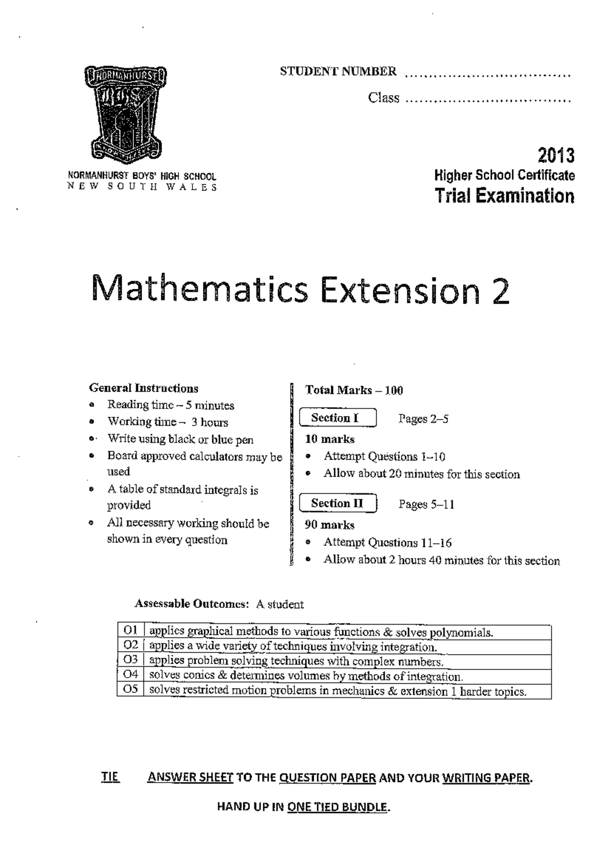 Mathematics Extension 2 HSC Trial Exam Solutions 2013 - Normanhurst ...