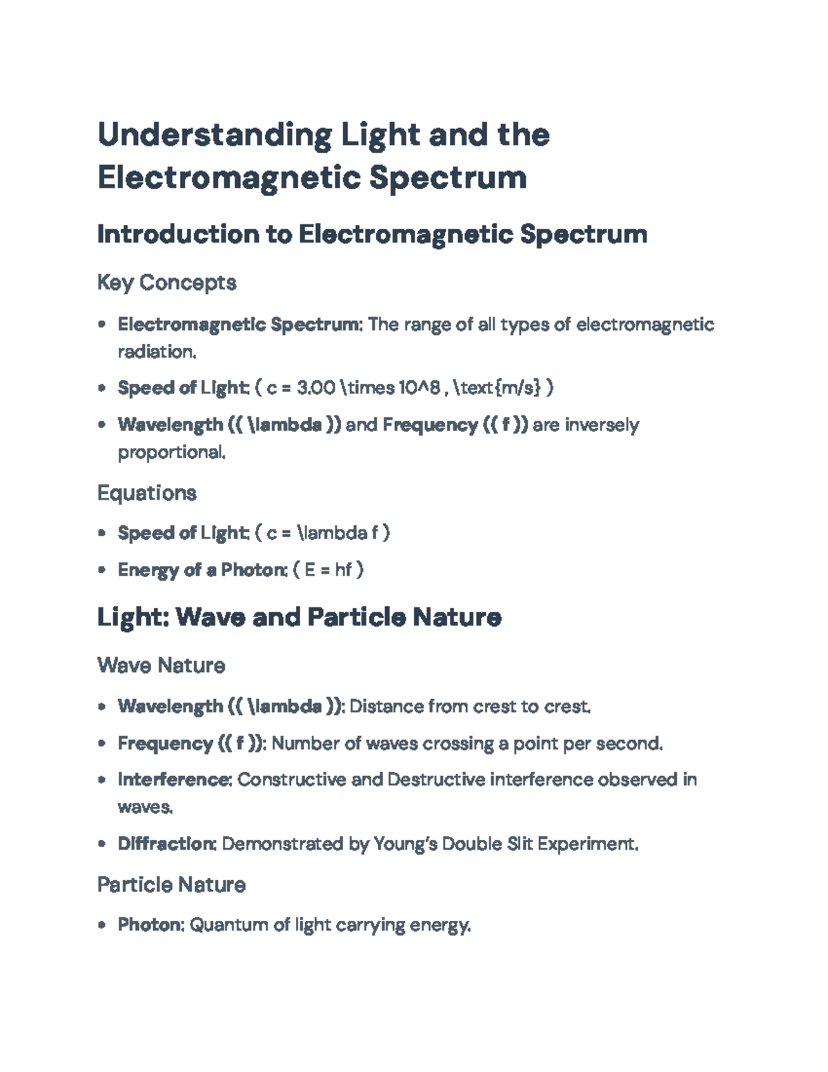 Understanding Light and Electromagnetic Spectrum Concepts in Physics ...