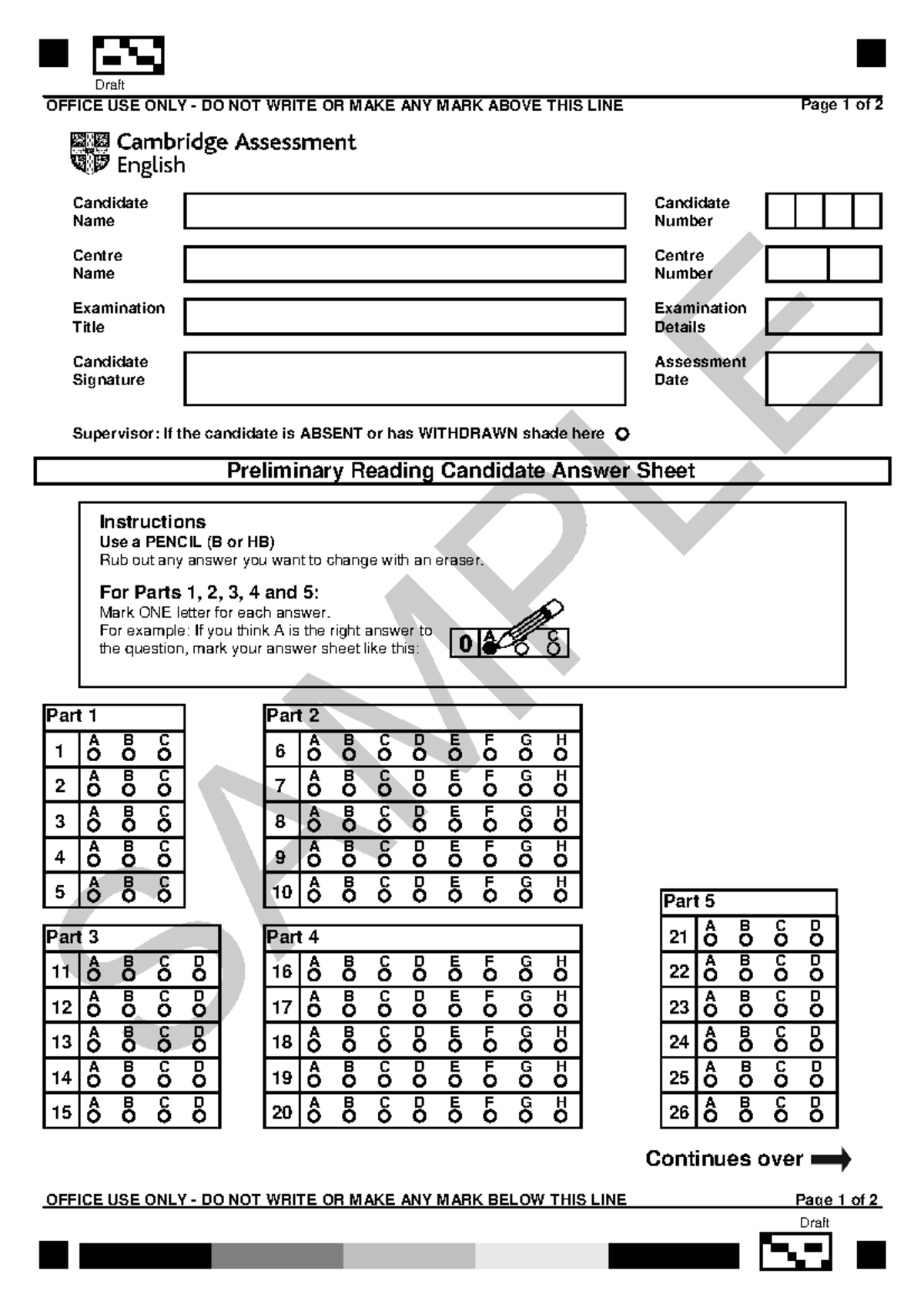 B1 Preliminary Reading Sample Answer Sheet Draft - Studocu