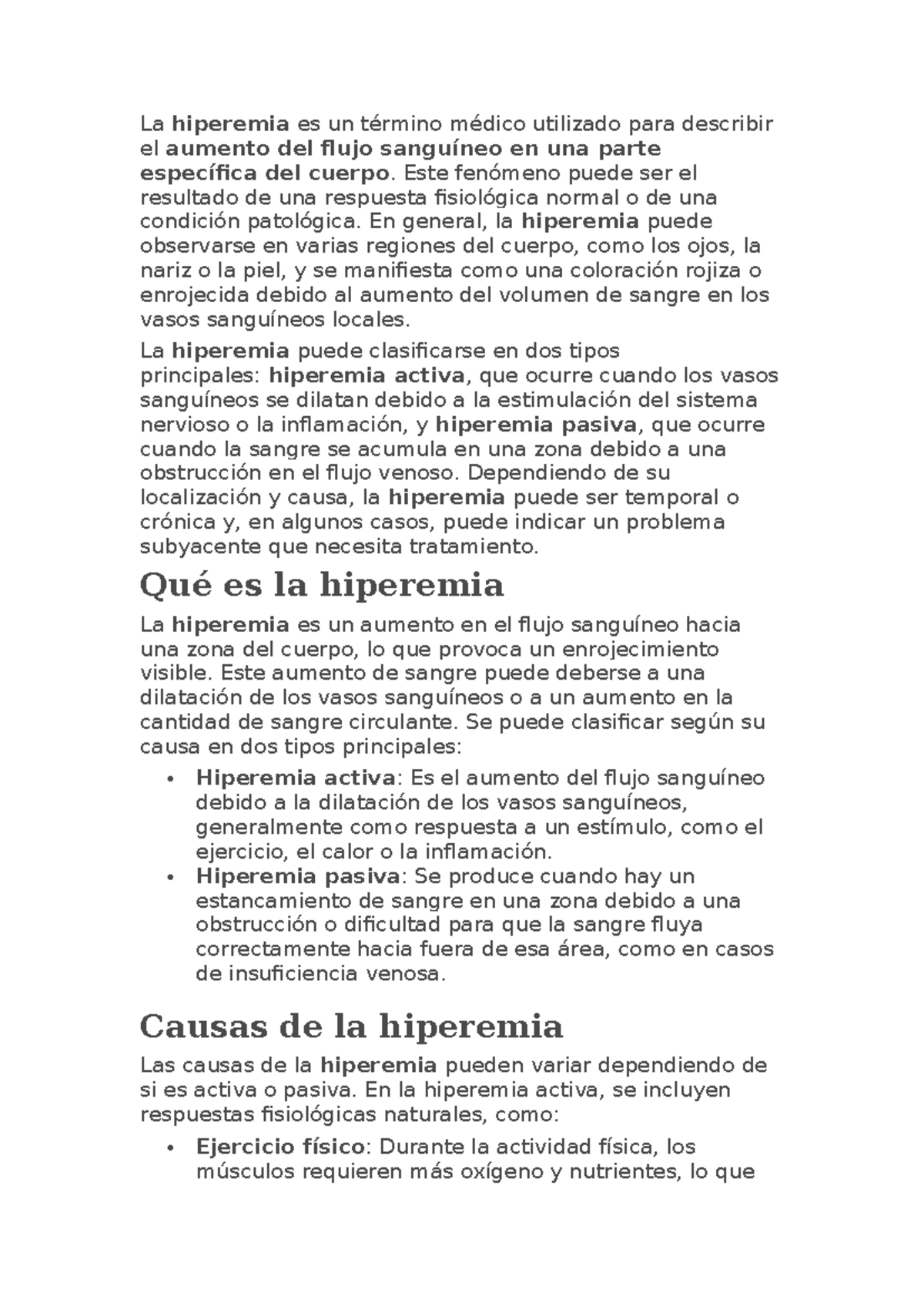 Guía sobre Hiperemia: Tipos, Causas y Efectos - Studocu