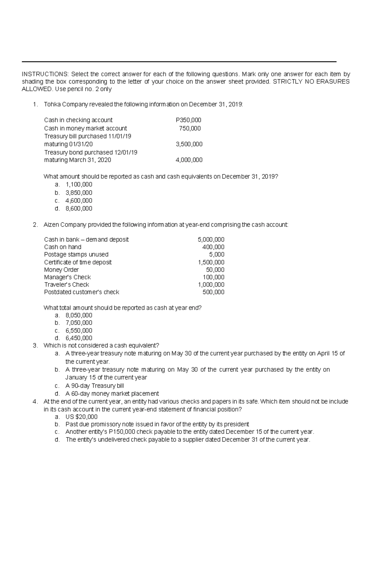 IA Prelim: Cash & Cash Equivalents E Practice 1 Review and Computations ...