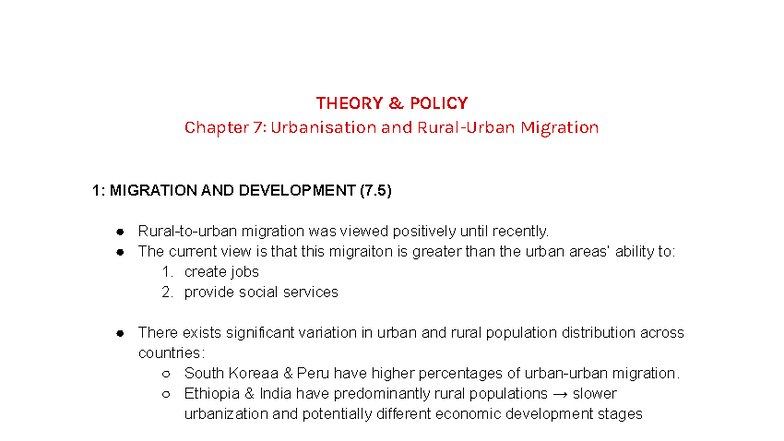 DEVELOPMENT ECONOMICS-3 Chapter 7: Urbanisation & Migration Analysis ...