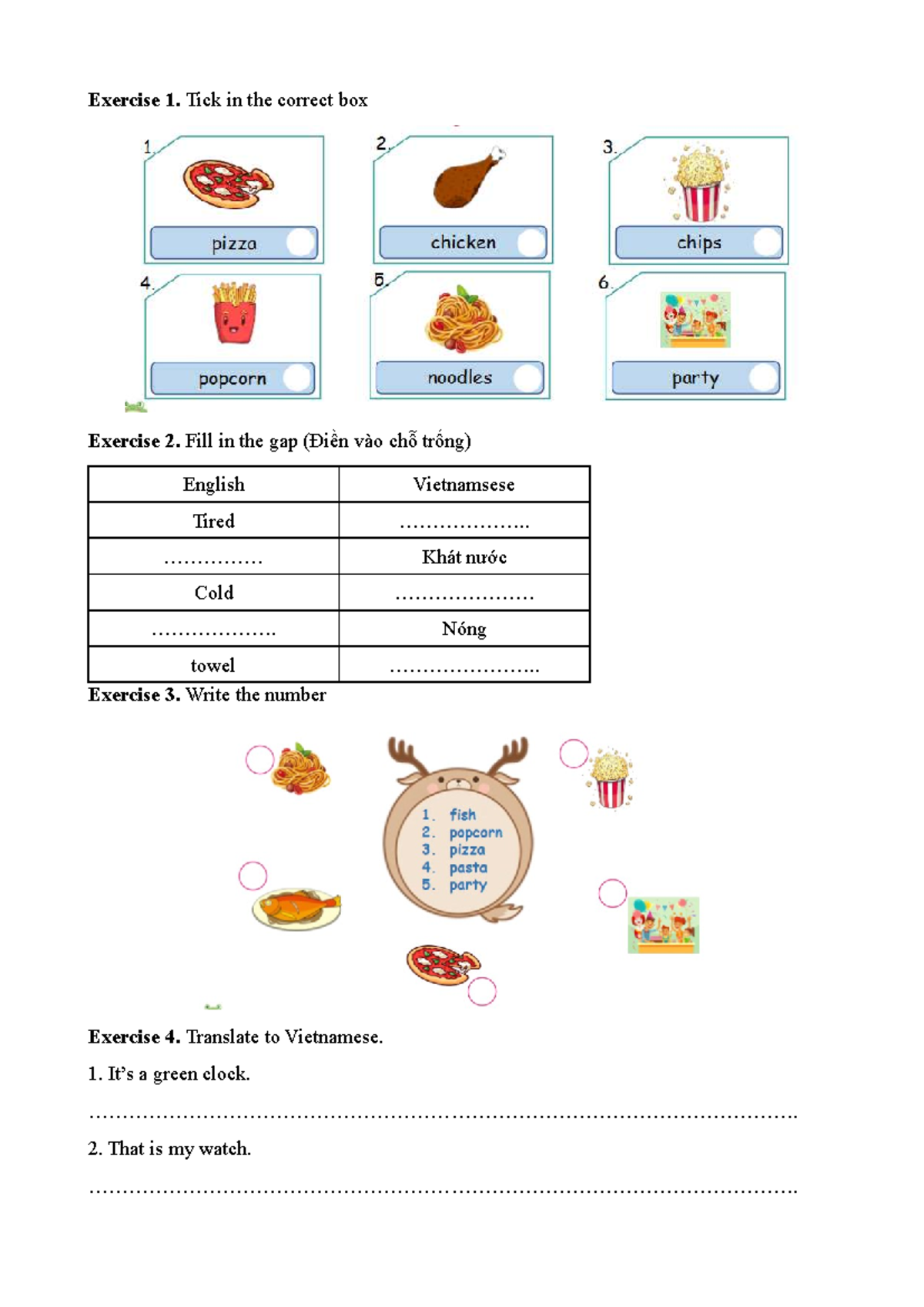 TA 4 - btvn - Exercise 1. Tick in the correct box Exercise 2. Fill in ...