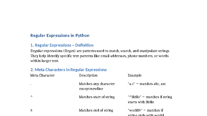 Regular Expressions in Python: A Comprehensive Guide - Studocu