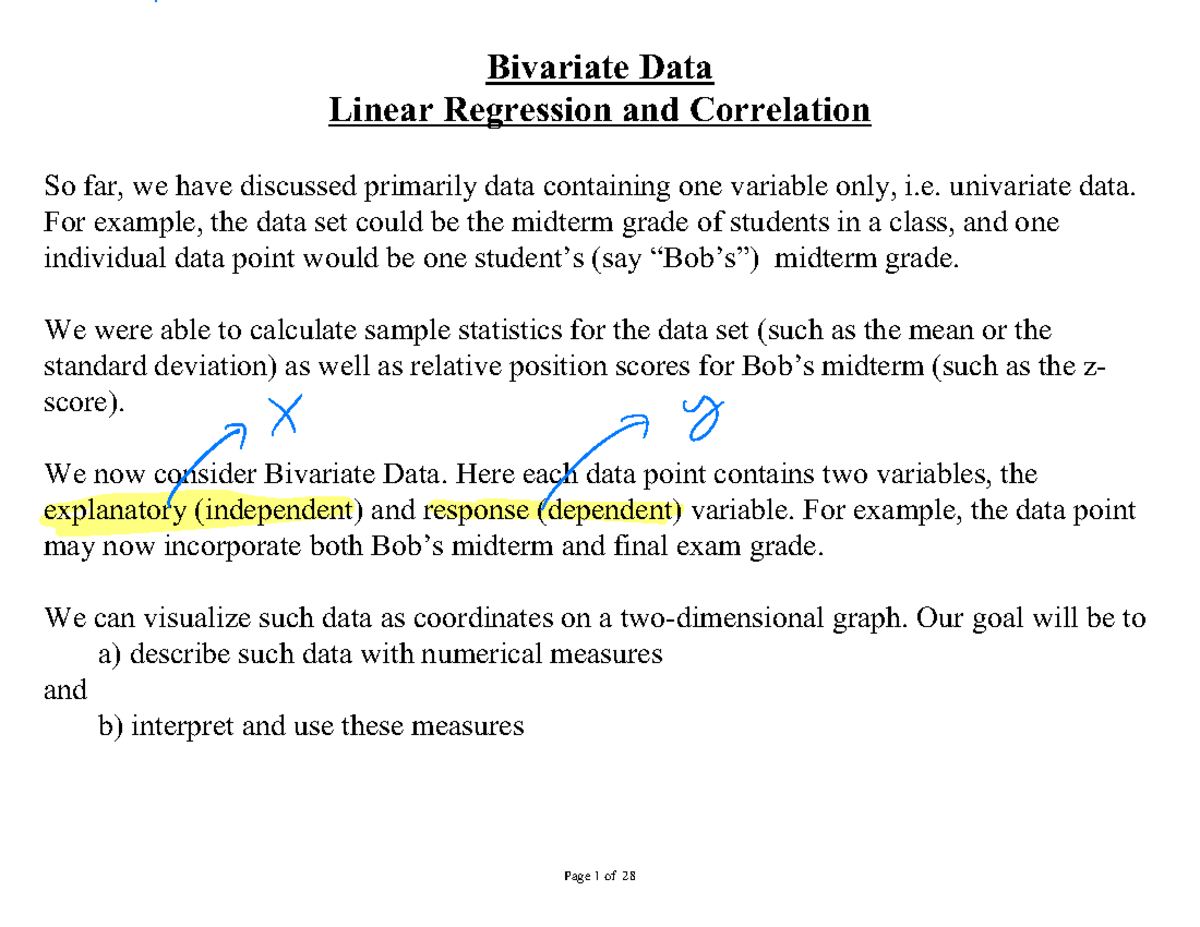 Stat 100 Unit 3 Notes w2024 - Bivariate Data Linear Regression and ...
