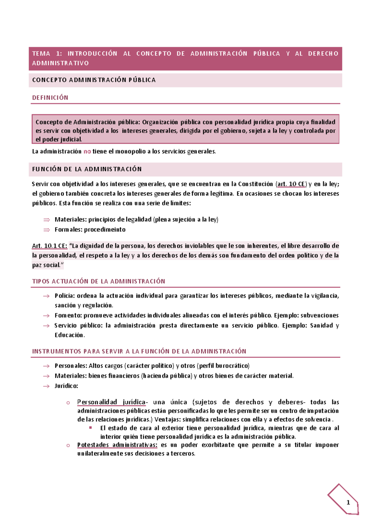 Administrativo i - TEMA 1: INTRODUCCI”N AL CONCEPTO DE ADMINISTRACI”N P⁄BLICA Y AL DERECHO - Studocu