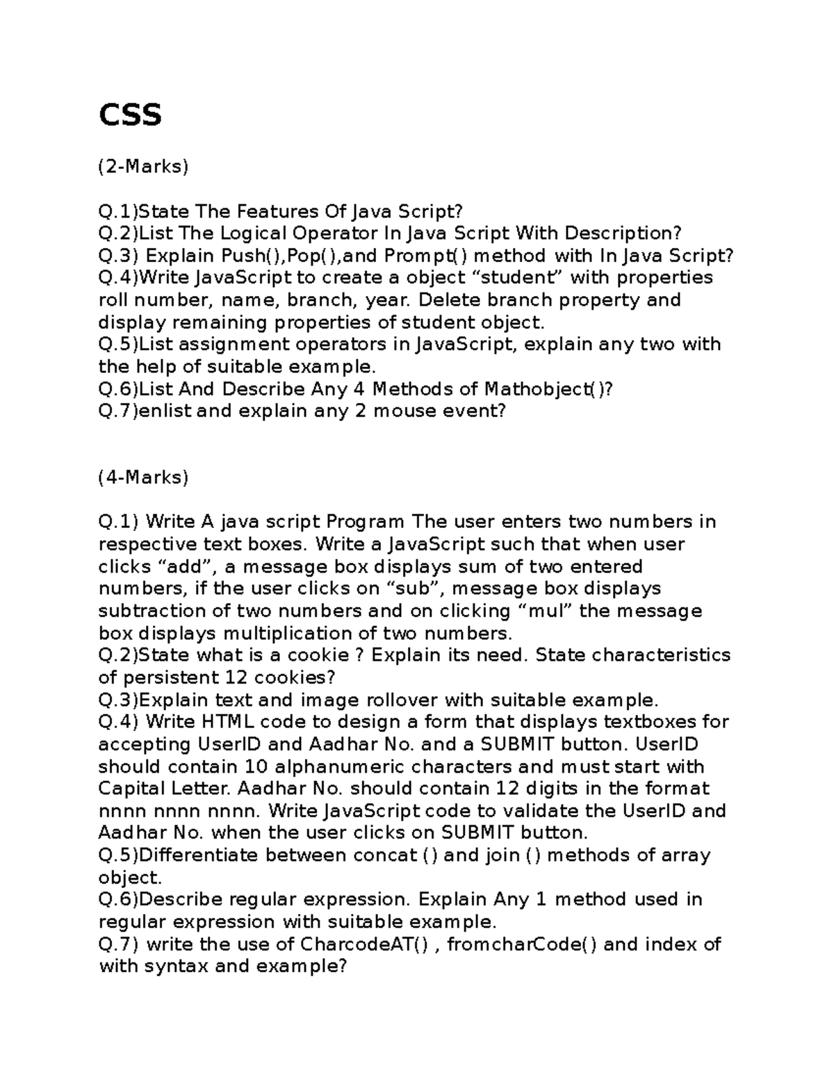 CSS - Client side scripting using javascript - CSS (2-Marks) Q)State ...