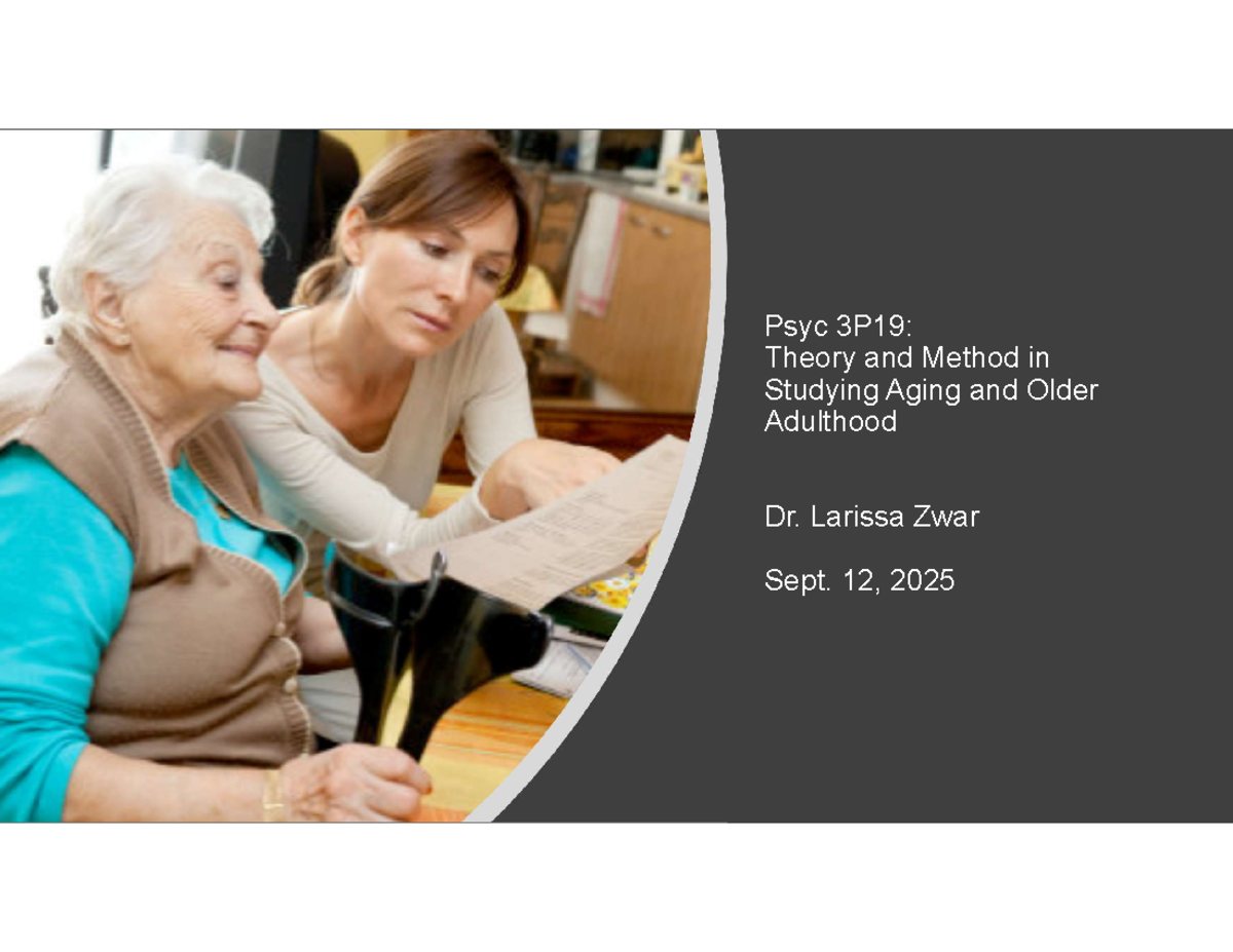 Psyc 3P19: Lecture 2 - Theories & Methods in Aging Research - Studocu
