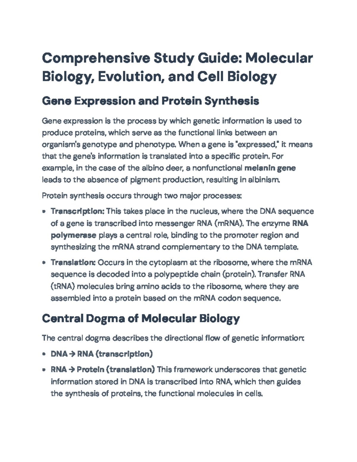 Comprehensive Study Guide: Gene Expression & Evolutionary Biology ...