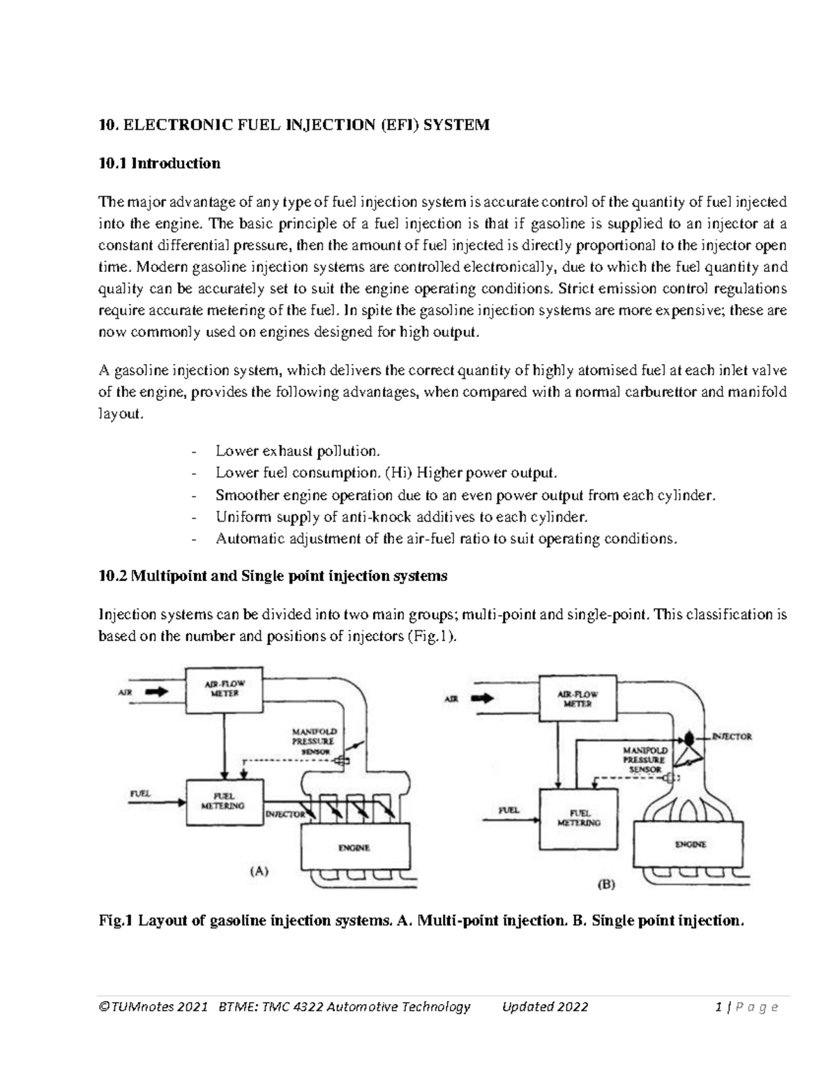 Auto Technology Lecture Notes: Electronic Fuel Injection Systems - Studocu