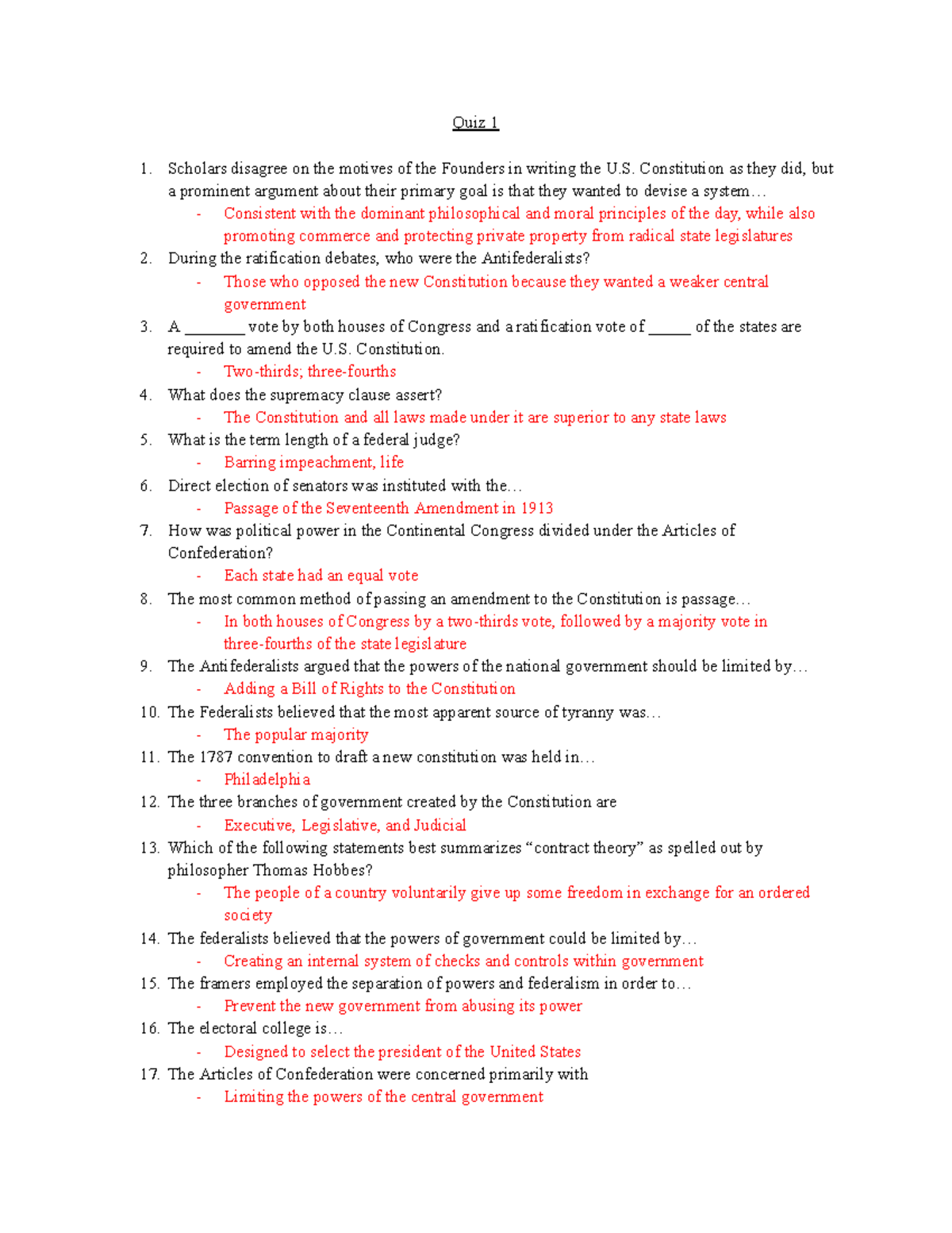 American Government Quiz 1: Key Concepts and Principles Explained - Studocu