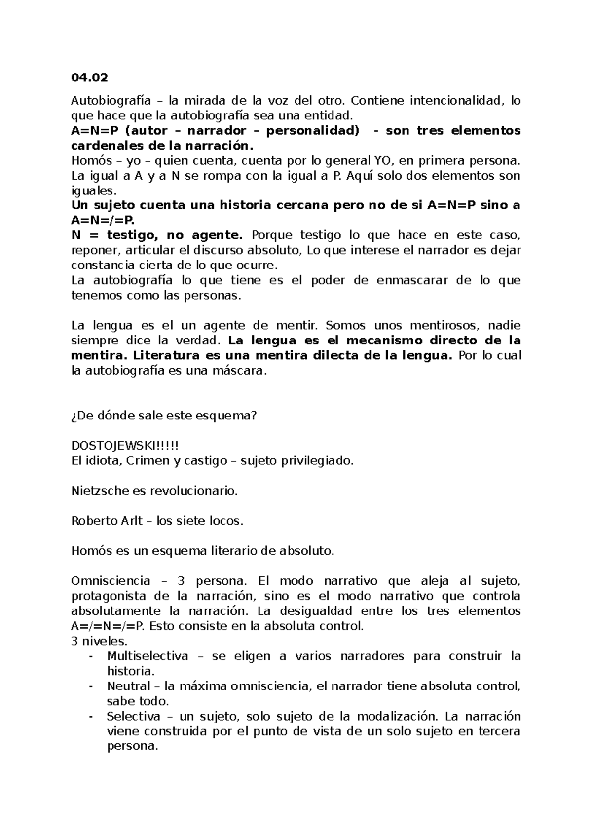Narrativa Hispanoamericana 04: Autobiografía y Control Narrativo - Studocu