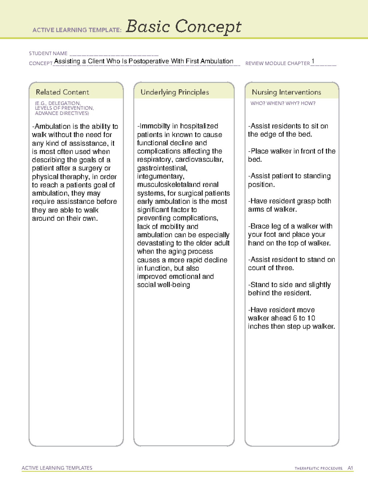 Basic Concepts of First Ambulation: Active Learning Template - Studocu