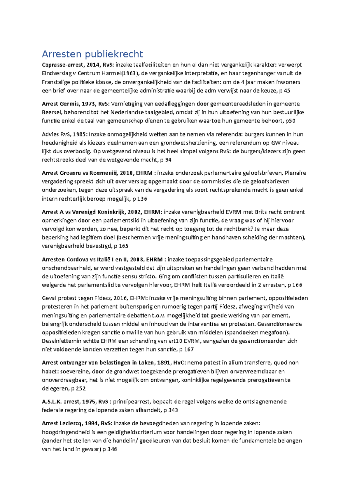 Arresten Publiekrecht-2: Belangrijke Jurisprudentie en Uitleg - Studocu