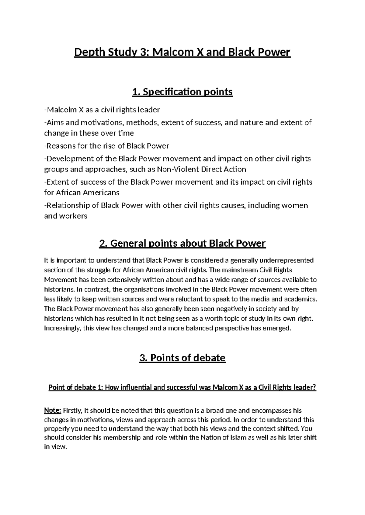 Depth Study 3: Malcolm X and the Black Power Movement Analysis - Studocu