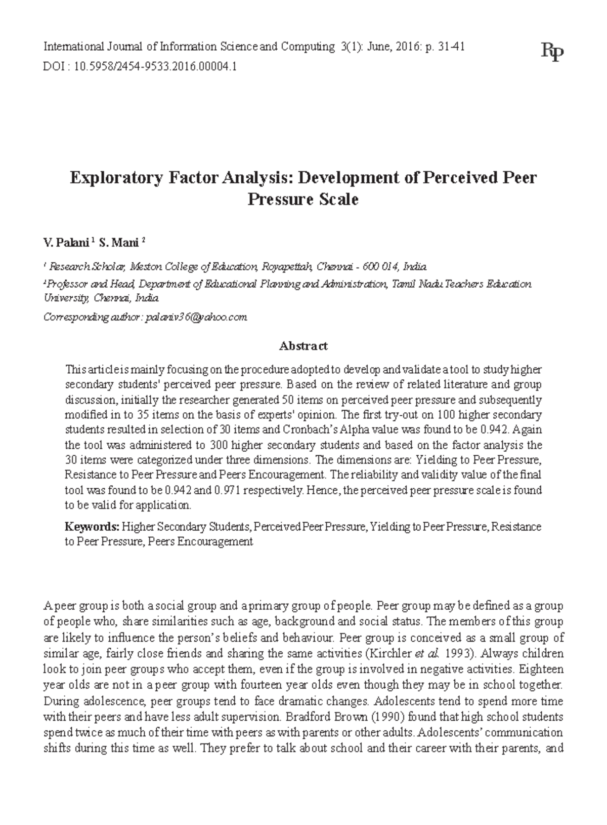 151523838004 - Perceived Peer Pressure Scale - International Journal of ...