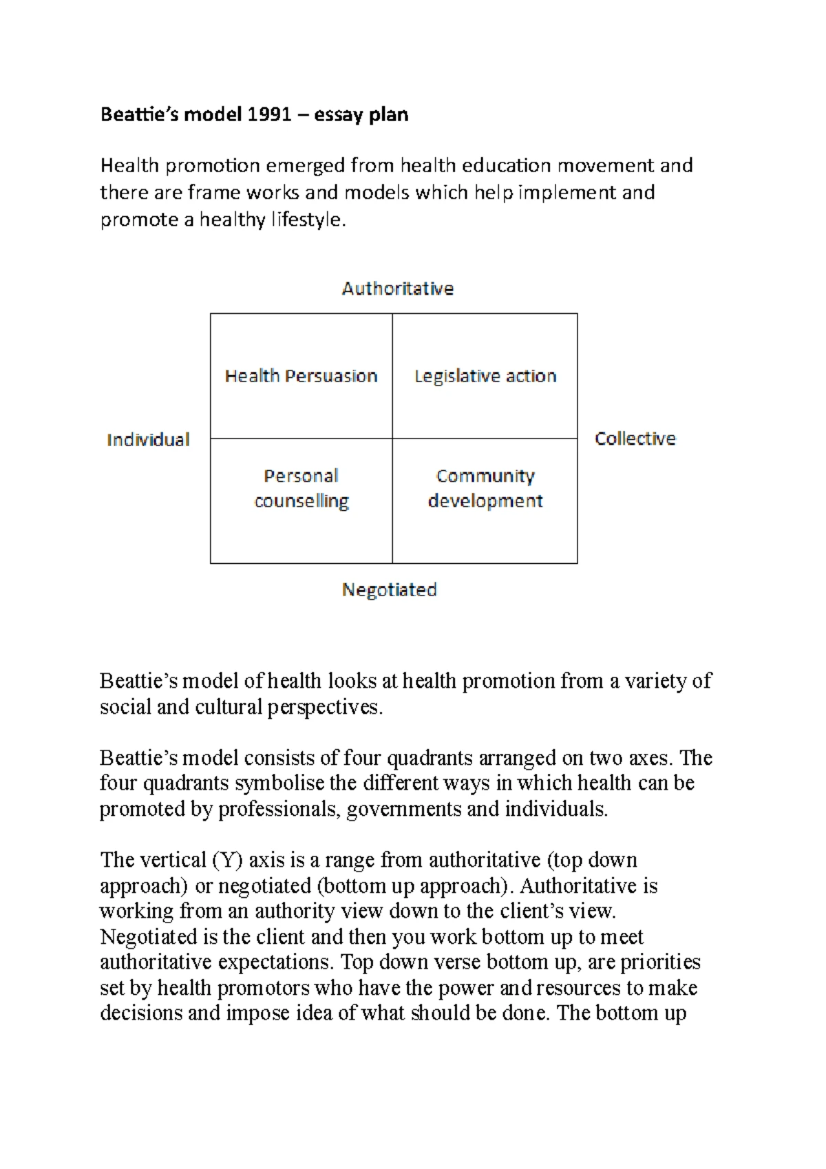 Beattie's model - Beaie’s model 1991 – essay plan Health promoion ...