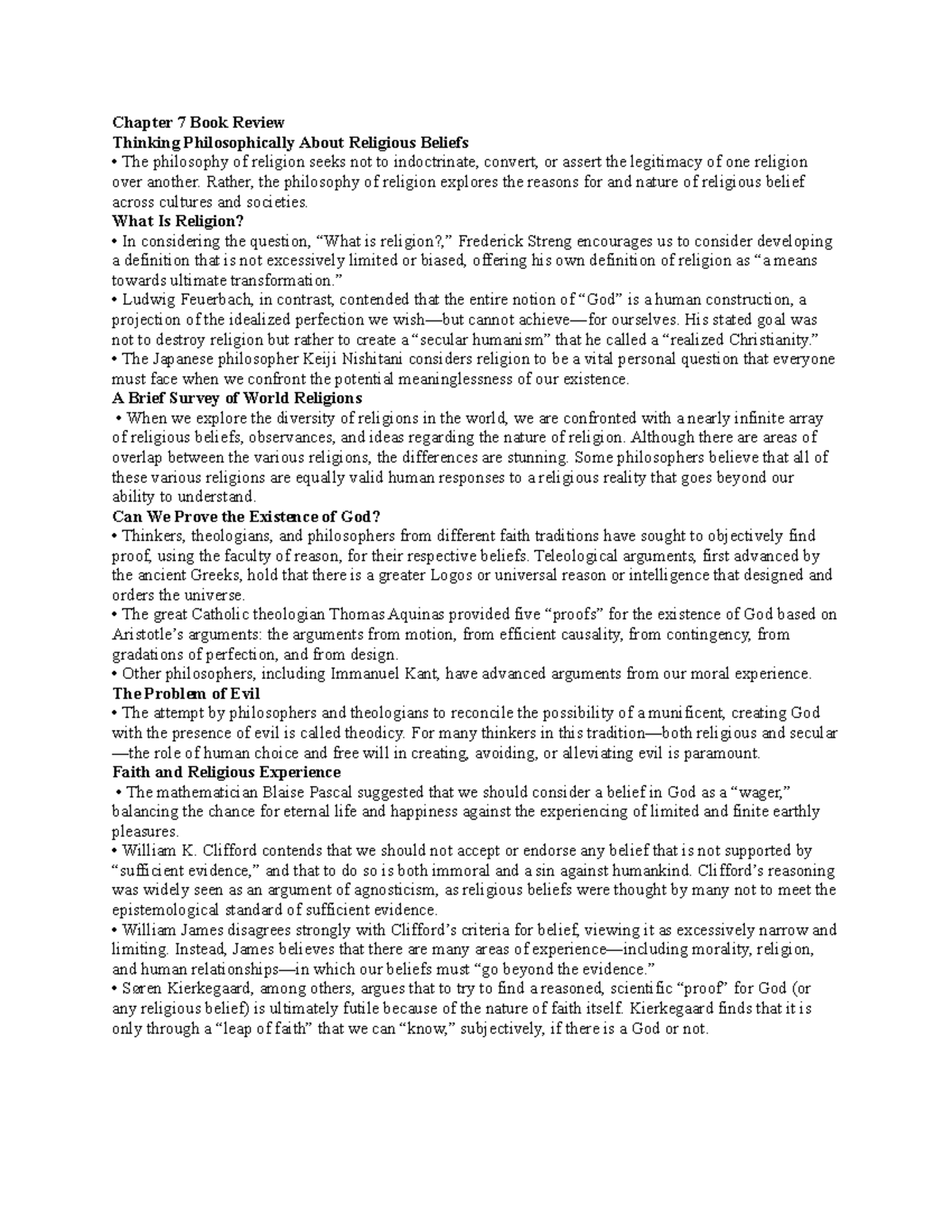 Chapter 7: Philosophy of Religion Overview and Key Concepts - Studocu