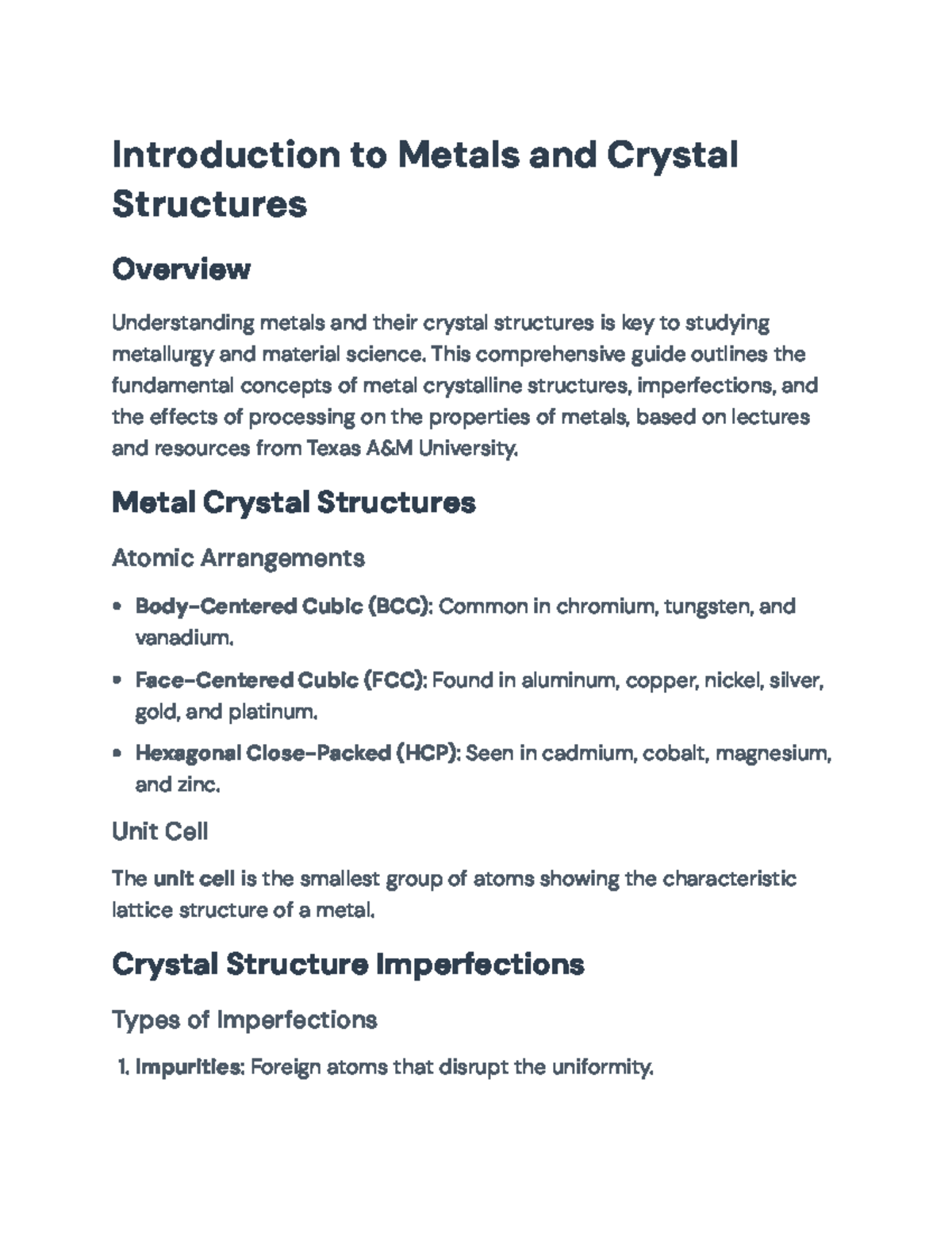 METR 301: Comprehensive Guide to Metals and Crystal Structures ...