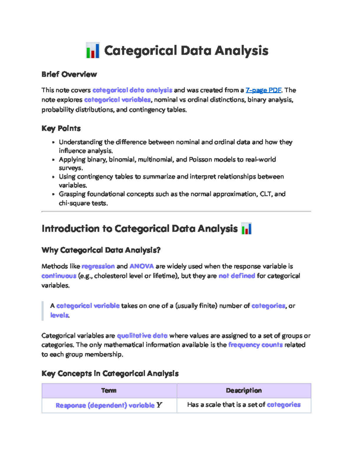 Categorical Data Analysis Overview - HSS2382 Notes - Studocu