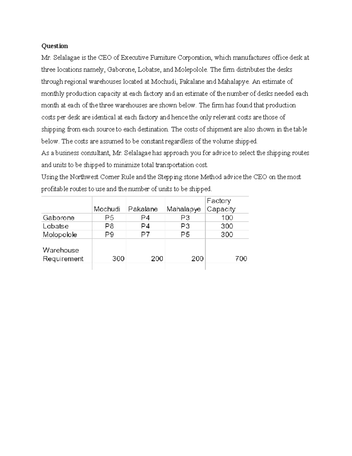 Operations - Quantitative Methods: Shipping Cost Optimization Analysis - Studocu