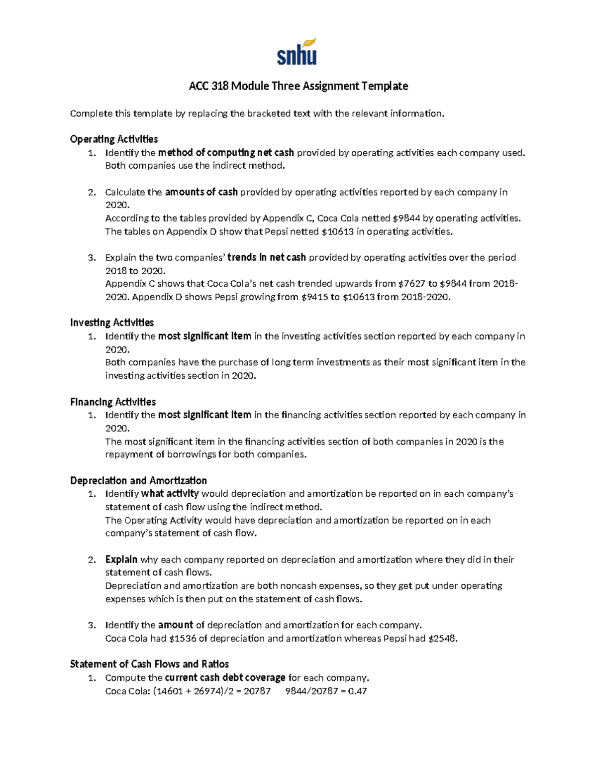 ACC 318 Module Three Assignment: Cash Flow Analysis Template - Studocu