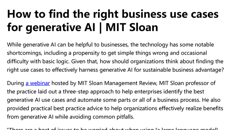 Identifying Effective Business Use Cases for Generative AI - MIT Sloan ...