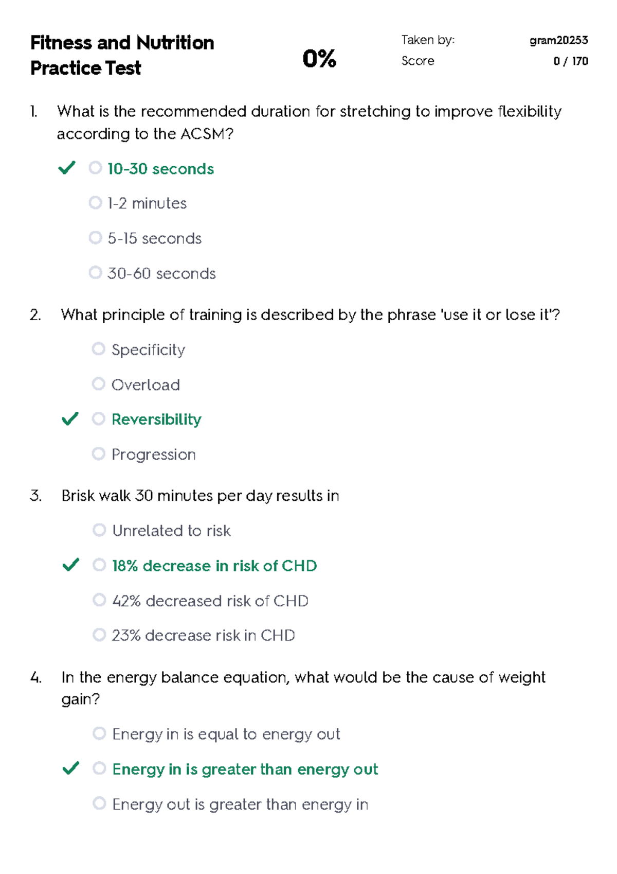 Fitness and Nutrition Practice Test - results - Fitness and Nutrition ...