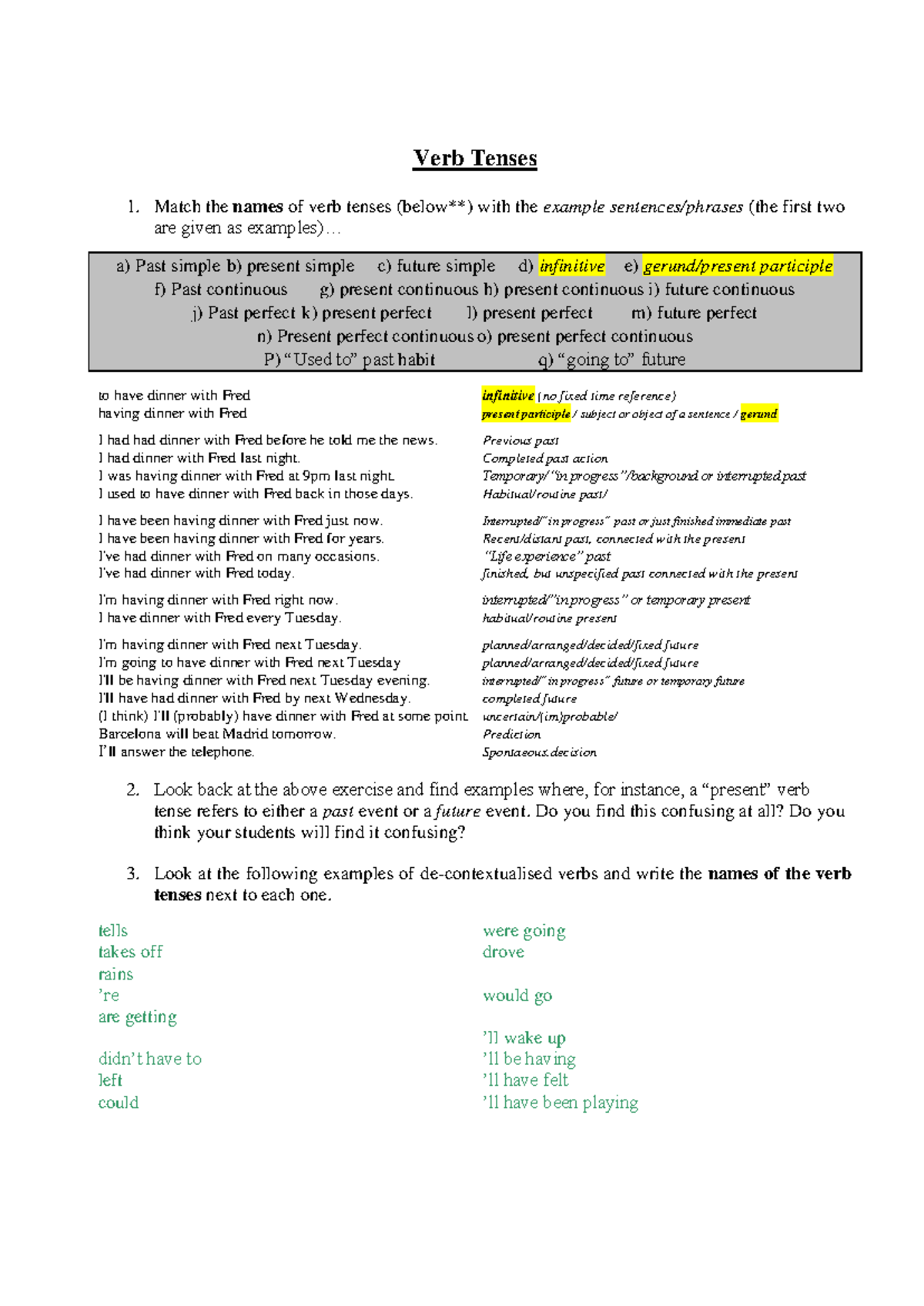 Verb Tenses Overview: Matching & Examples (Input PDF-1) - Studocu