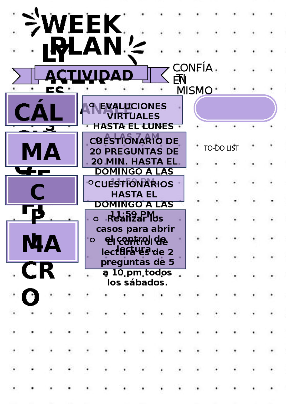 Planer DE Segundo Ciclo - vv WEEK LY PLAN NER CONFÍA ENTI MISMO ...