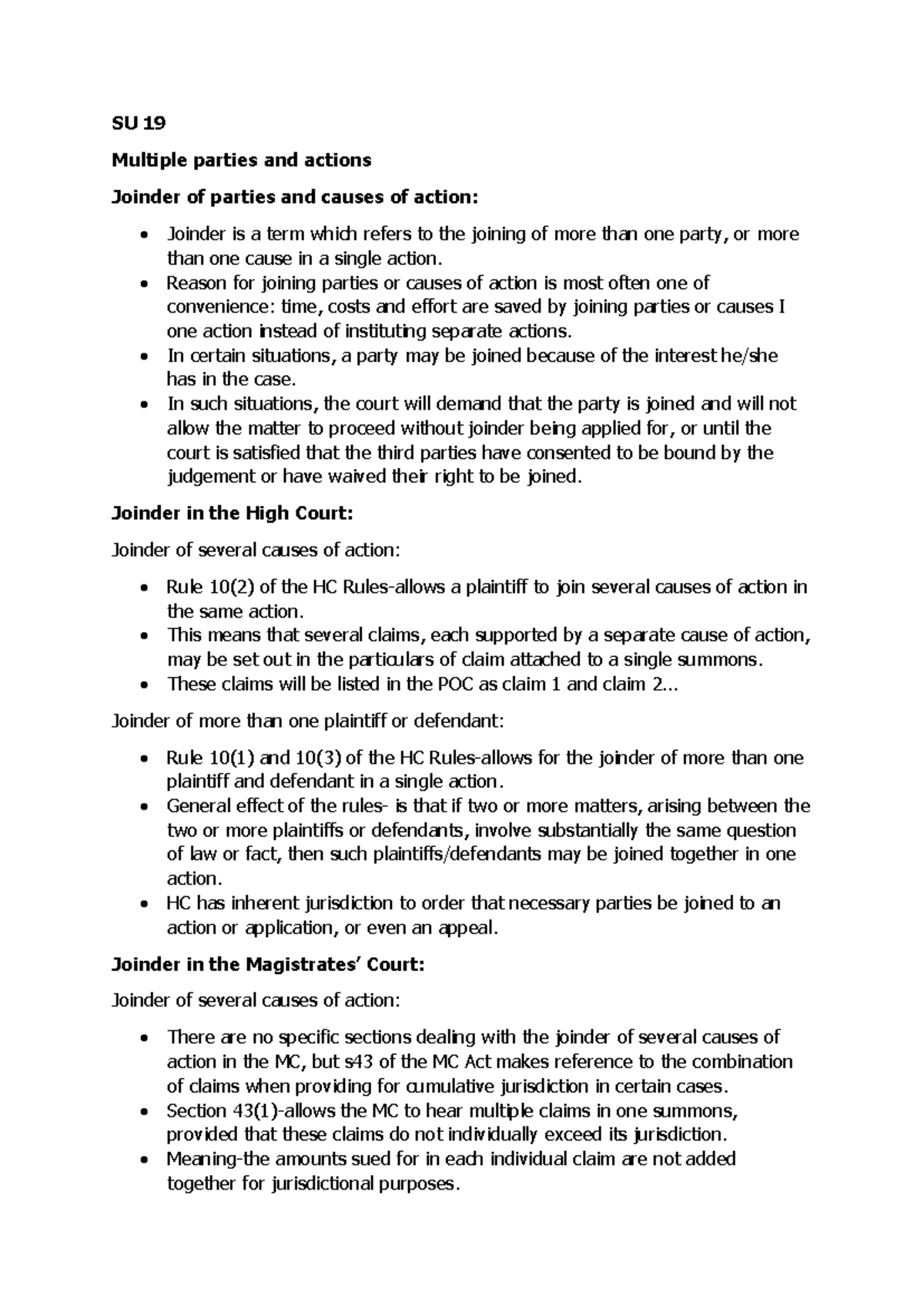 SU 19-SI Joinder of Parties and Actions in Legal Proceedings - Studocu