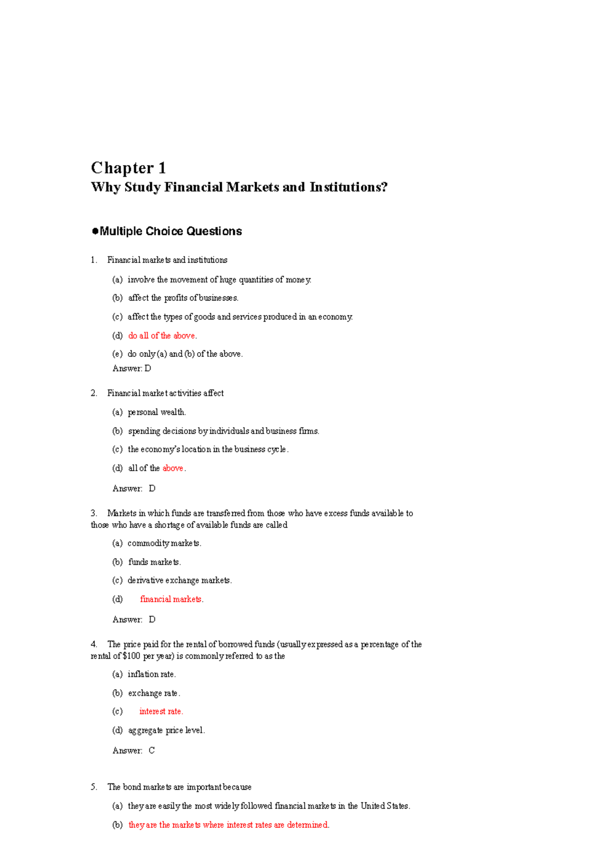 "FIN 101 - Chapter 1 & 3 Test Bank: MCQs & True/False Questions" - Studocu