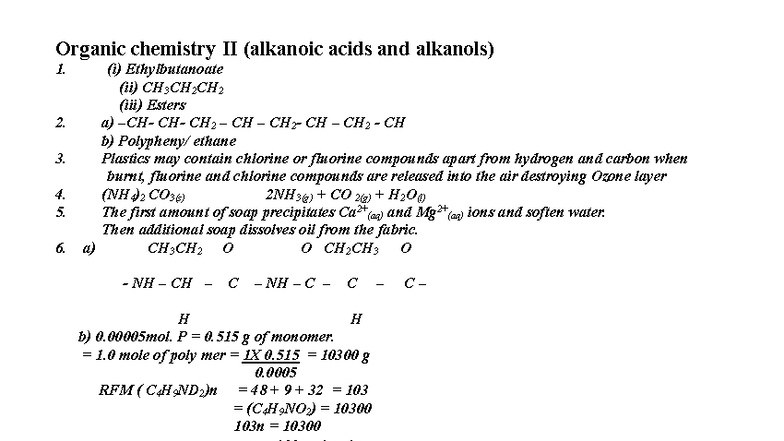 Organic Chemistry II: Alkanoic Acids & Alkanols Study Guide - Studocu