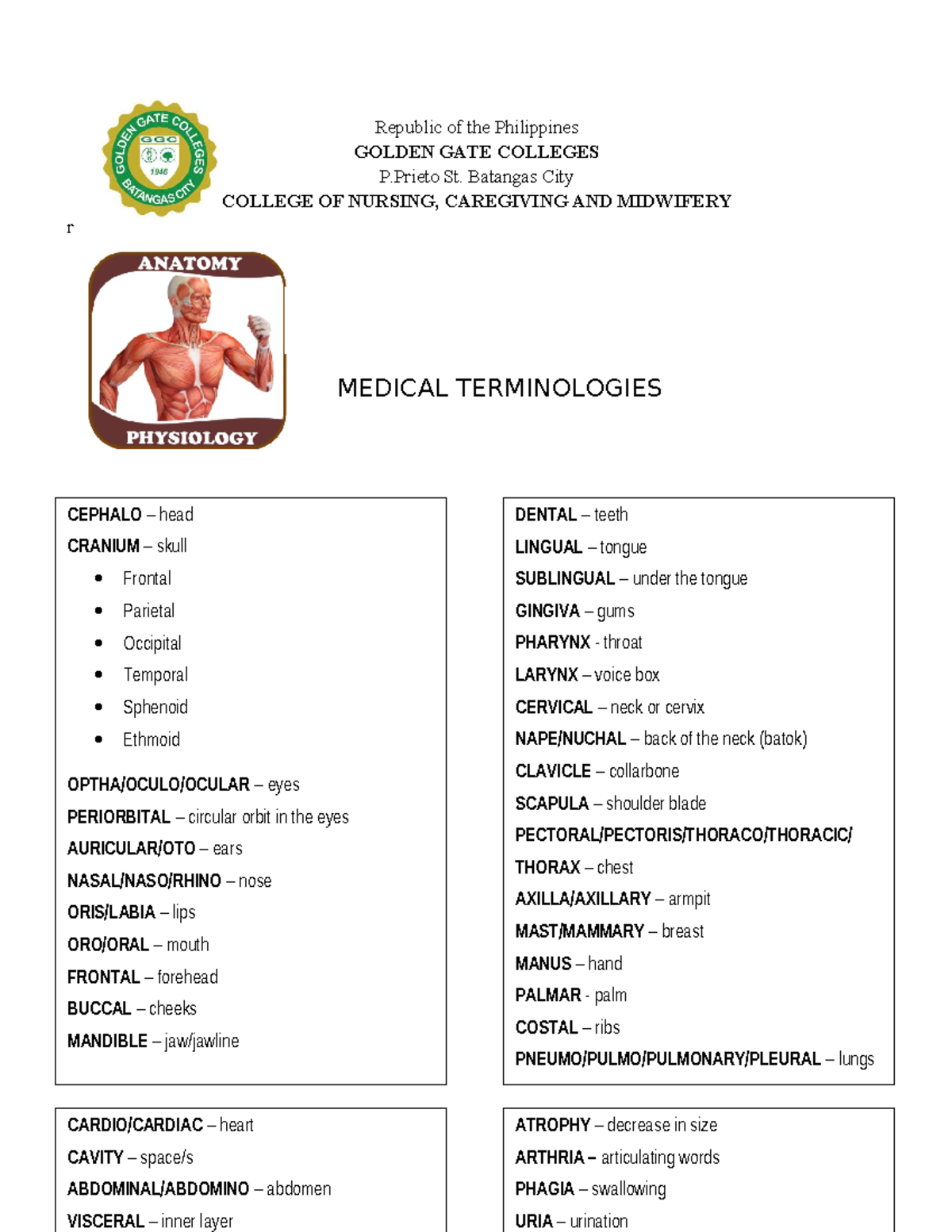 Anatomy Medical Terminologies for Nursing Students - Comprehensive ...