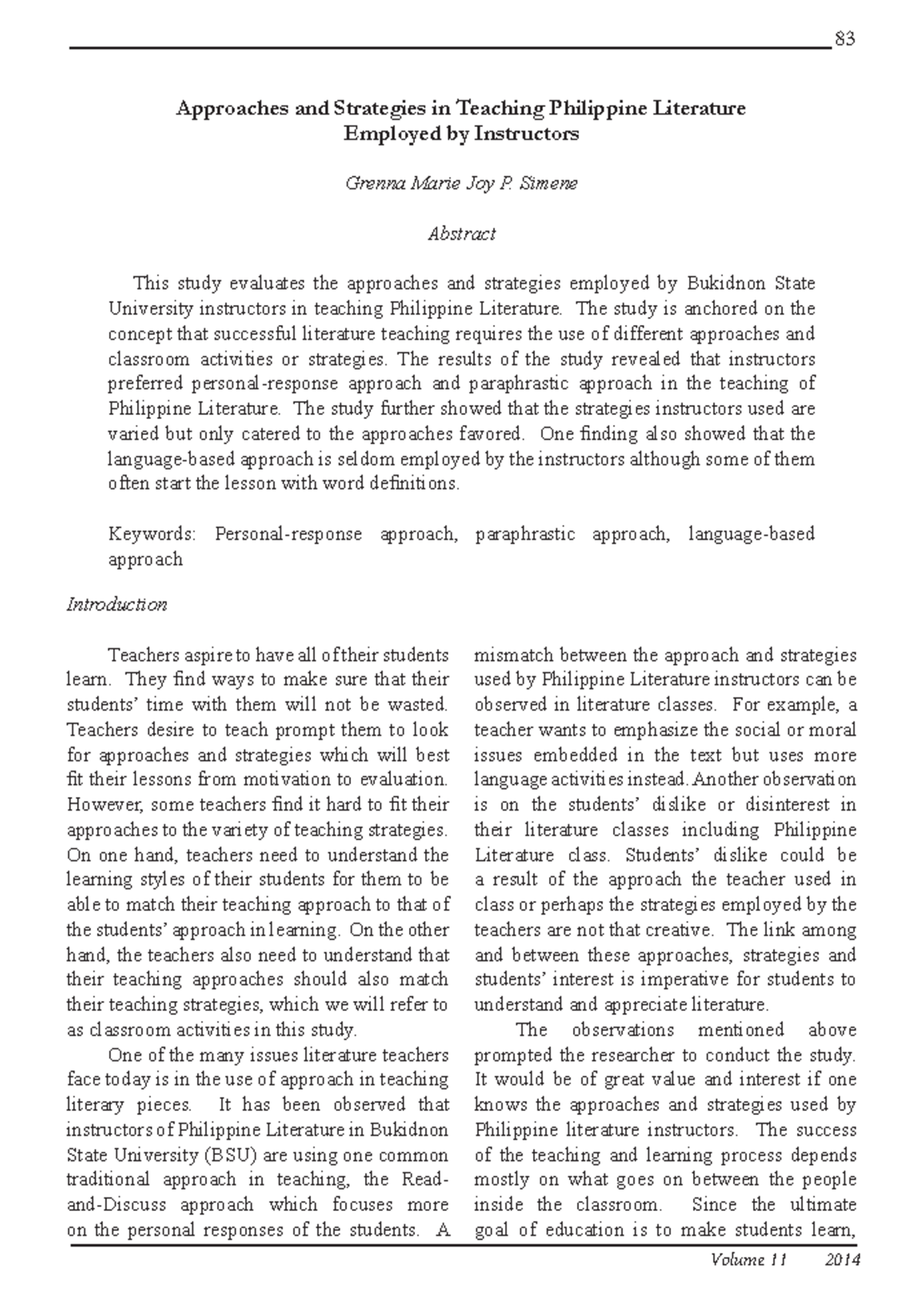 Analysis of Teaching Strategies in Philippine Literature (EDUC 101 ...