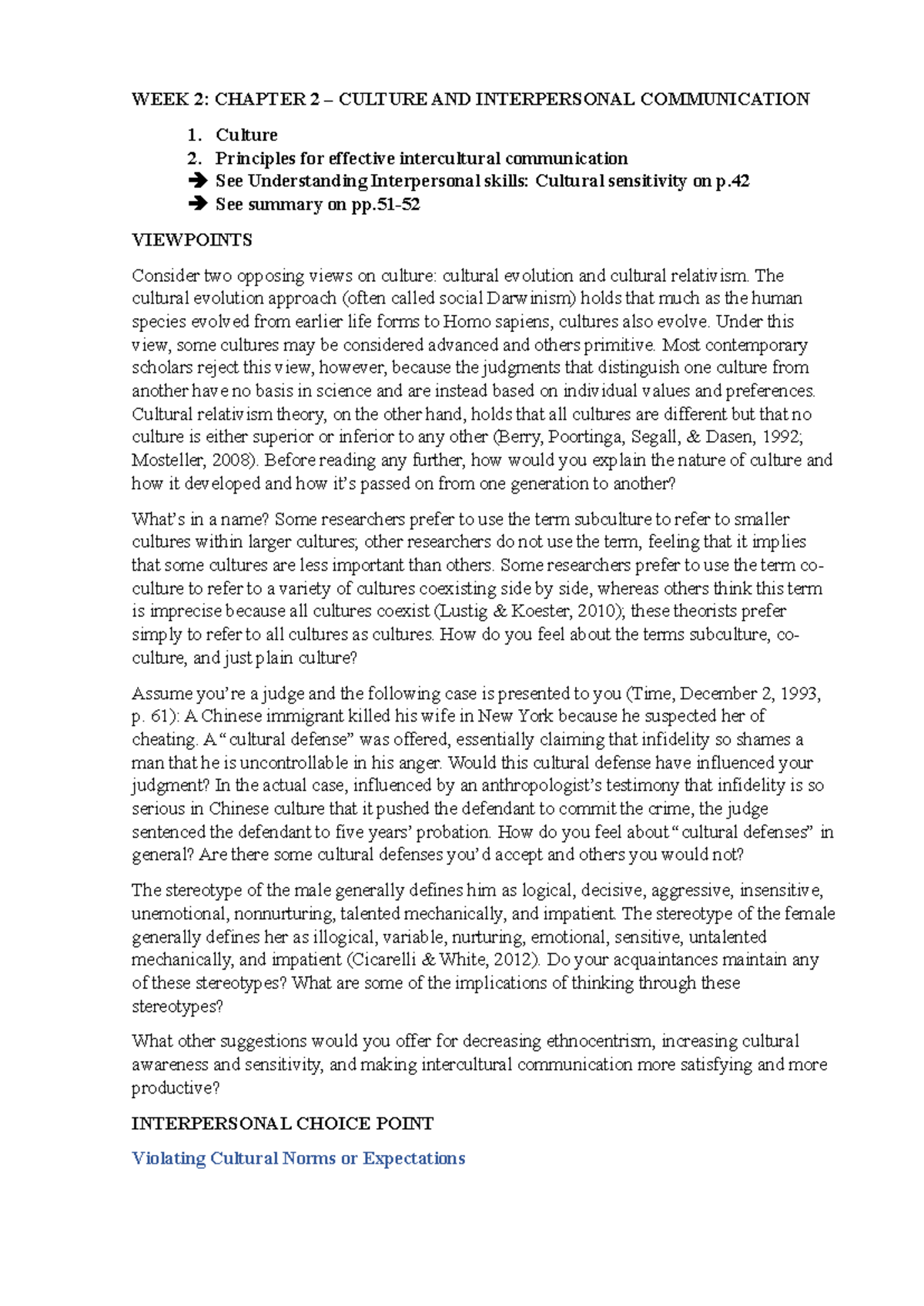 WEEK 2: CHAPTER 2 - CULTURE & INTERPERSONAL COMMUNICATION Insights on ...