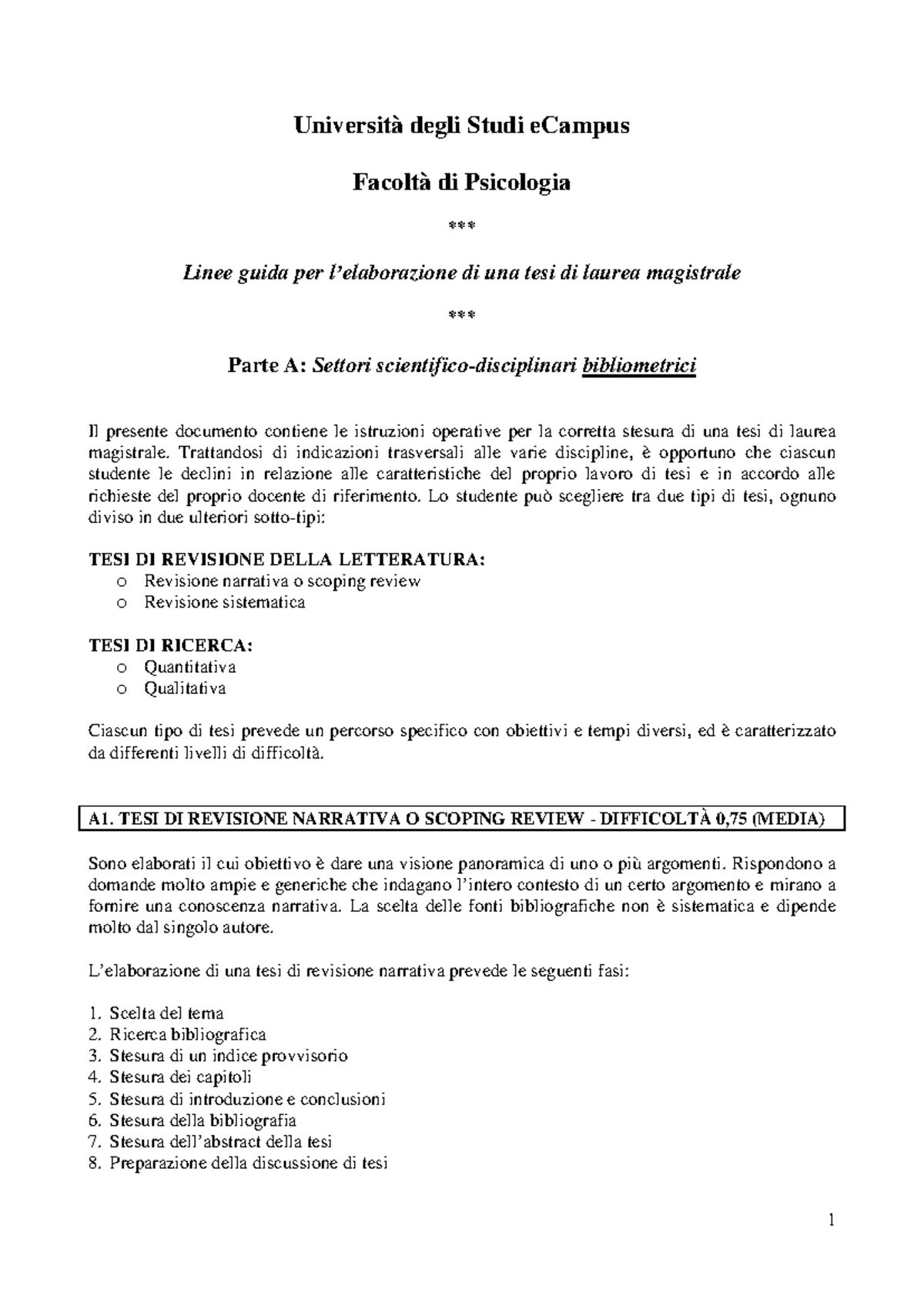 Linee Guida per la Tesi di Laurea all'ECampus: Tutorial Completo - Studocu